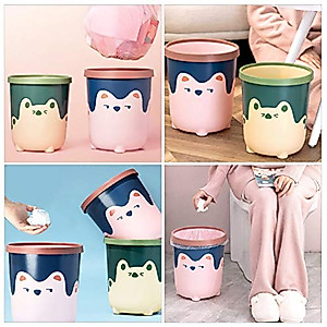 Hemoton Trash Can Plastic Garbage Can Cute Round Wastebasket Trash Bin Waste Container for Home Kitchen Bathroom Office Pink Blue