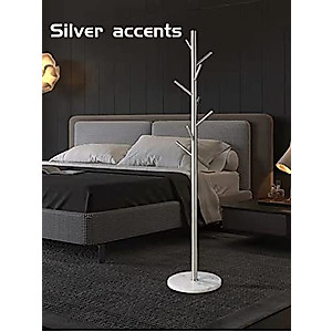 holcmic Metal coat rack bracket finish Stable Marble Round base with high-end hooks freestanding Metal tree hats Easy to assemble (Primary Stainless steel)