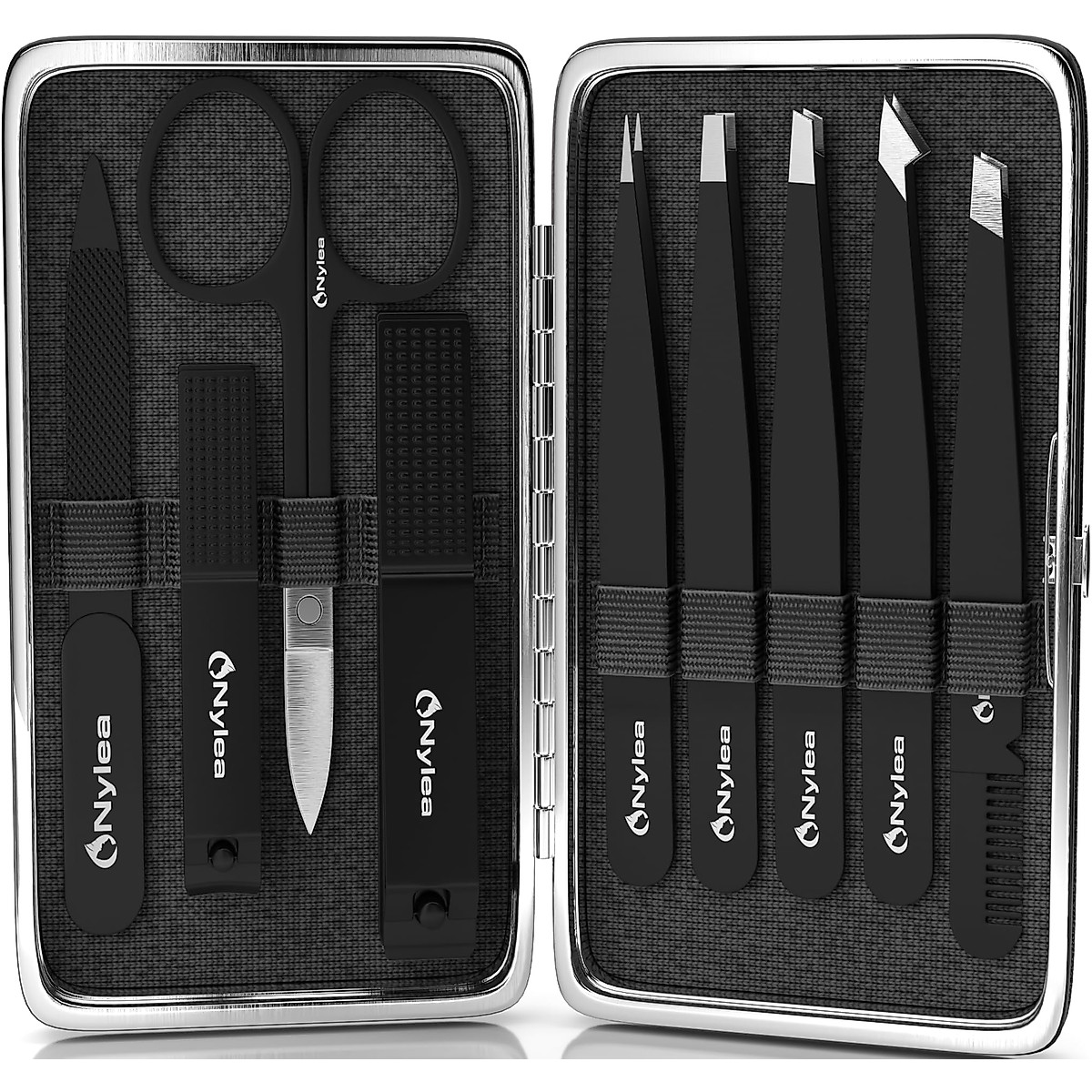 Nylea Professional Tweezers Set and Nail Clippers for Men and Women [Perfect Alignment/Grip] Best Precision Stainless Steel Kit for Ingrown Hair Eyebrows Facial Hair Splinter and Eyelashes