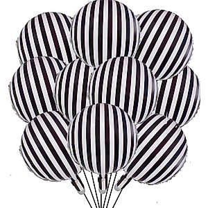 10 Pieces 18 Inch Black and White Striped Balloons Decoration Foil Mylar Balloons Aluminum Helium Balloons for Birthday Party, Baby Shower, Halloween, Ceremonies, Holiday Parties Decoration