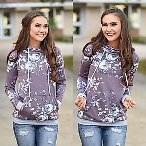 Barlver Women's Casual Hoodies Long Sleeve Sweatshirts Cowl Neck Drawstring Hooded Pullover Top with Pockets (X-Large, D-purple 2)