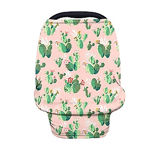 AFPANQZ Trendy Cactus Nursing Cover Breastfeeding Scarf Baby Car Seat Covers Infant Stroller Cover Carseat Canopy for Girls and Boys Lightweight Breathable for Outdoor Walking Traveling Pink Green