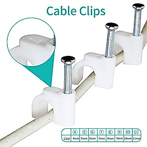 Bonsicoky 200Pcs Nail Cable Clips with Steel Nail, 7mm White Cable Wire Management Clips for Ethernet Cable, Telephone Cable, TV Wire Cable, Print Cable