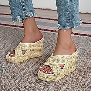 sckarle Sandals for Women,Casual Summer Slides Sandals,Open Toe Espadrille Wedge Sandals,Cross Strap Backless Sandals