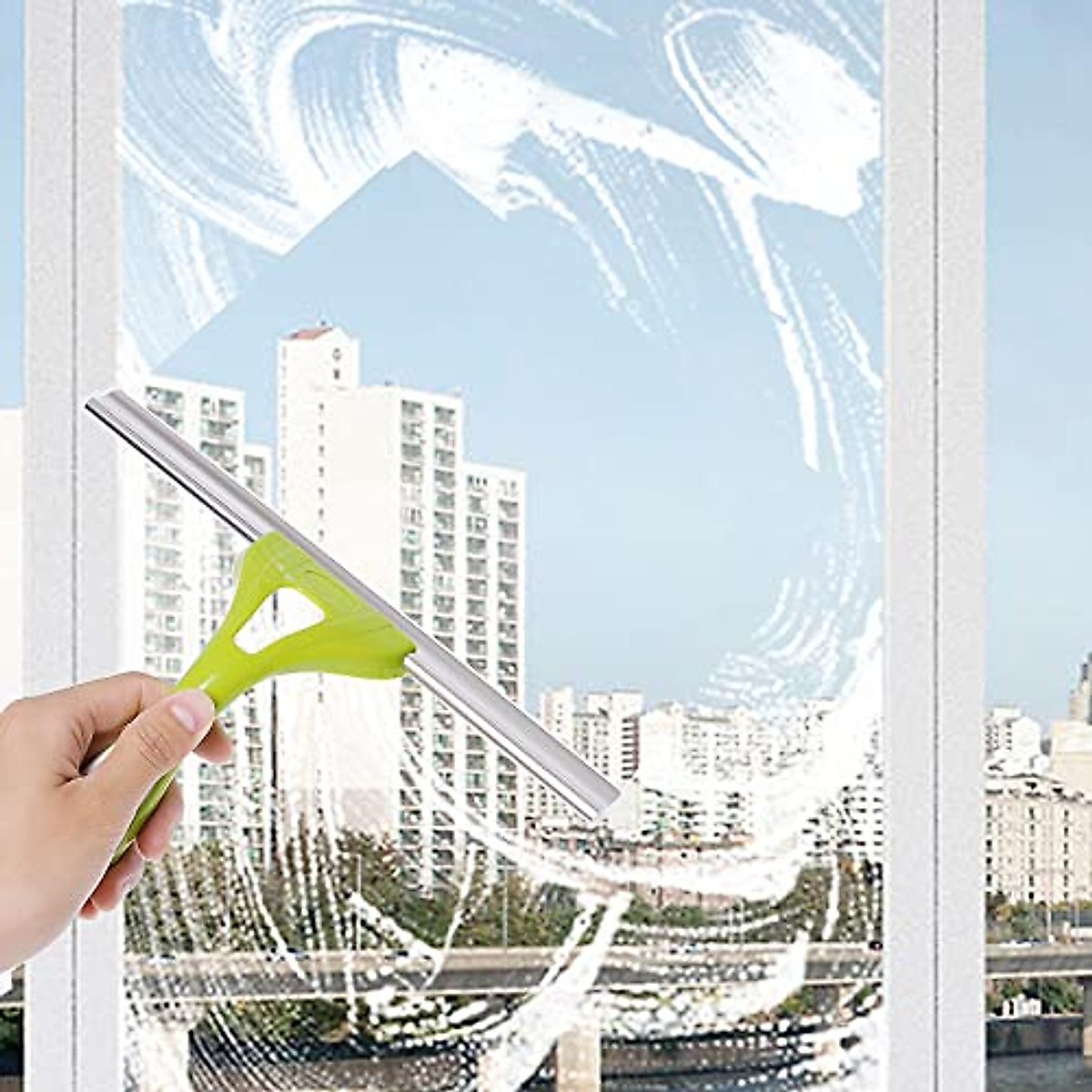 CQT Window Squeegees Wipper Cleaner Car Glass Cleaner Window Cleaning Tool for Car Indoor Outdoor High Windows (CG01, YellowGreen)