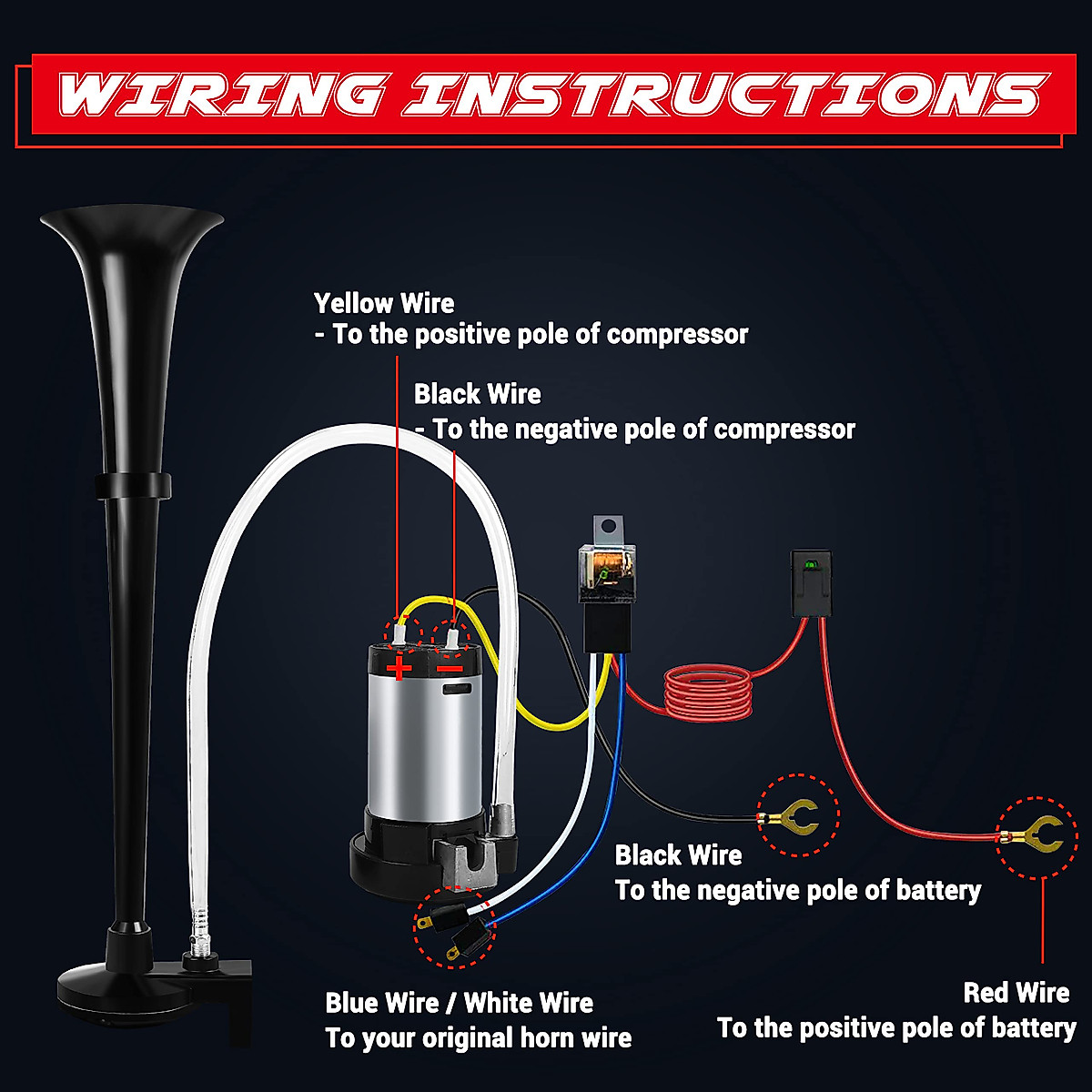 CARFKA Air Horn for Truck Boats Car, 150DB Super Loud Train Horns Kit with 120 PSI Air Compressor (black, Single)