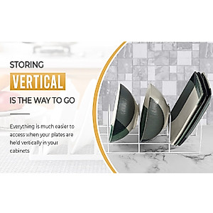 YBM Home Wire Dish Storage Rack for Plates, Cutting Boards, Bakeware, Pots and Pans, Serving Trays, Lids, and Other Cookware, 3 Section Plate Holder for Cabinets and Cupboards, Silver 2552