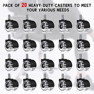 BBTO 20 Pcs Office Chair Wheels Replacement Bulk 2 Inch Swivel Heavy Duty Caster Wheels Rolling Desk Chair Casters Quiet for Hardwood Floors and Carpets Universal Computer Chair