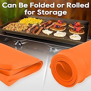 Longing Home Silicone Griddle Cover 28 inch for Blackstone, All-Encompassing Coverage Heavy Duty Food Grade Mat, Grill Buddy Mat for All Season, Griddle Cooking Surface Protective Cover - Orange