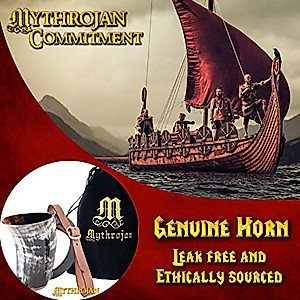 Mythrojan Hot Horn Mug Tankard with Leather Strap Safely Holds Hot and Cold Liquids Coffee Hot Chocolate Wine Beer Mead 300ML