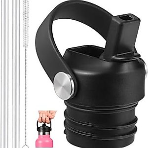 Straw Lid for Hydroflask, Lids with Straw for Hydro Flask 18 21 24 oz Standard Mouth, Replacement Sport Cap for HydroFlask Top Lid with Flexible Handle, Sport Water Bottle Cap Accessories, Black
