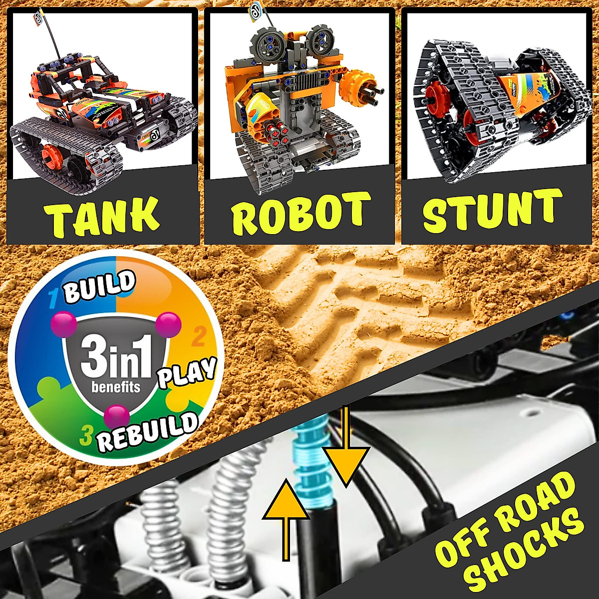 Remote Control Building Toy for Boys Age 8 to 12 Years Old 3 in 1 Set Build Your Own Rc Cars and Robot Perfect Stem and Engineering Project for Kids Best Birthday Gift for 8 to 14 + Year Old Boy