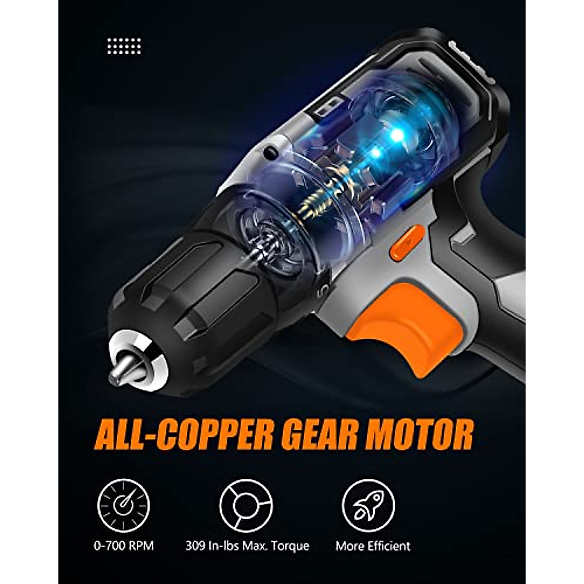 WORKSITE Cordless Drill/Driver Kit, 20V MAX 3/8" Compact Drill Set with 2.0A Battery, Charger, 309 In-lbs Max Torque, 24pcs Accessories for Drilling Wood Metal