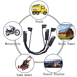 JINKAIMING SAE DC Power Y Splitter 2 Way Cable 18AWG 25cm/10inch, Polarity Reverse Adapter, SAE Outlet Expansion 1 to 2 Extension Cord with Dust Cap for Battery Charge Solar Panel Camera ATV Trailer