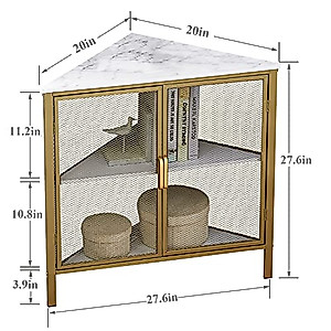 VECELO Corner Cabinet Table with 3-Tier Shelf, Freestanding Storage Organizer for Small Space in Living Room/Bedroom/Kitchen, Two Doors, Gold
