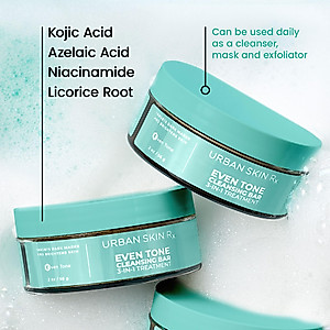 Urban Skin Rx® Even Tone Cleansing Bar | 3-in-1 Daily Cleanser, Exfoliator, and Brightening Mask Helps Diminish Uneven Skin Tone, Formulated with Kojic Acid, Azelaic Acid, and Niacinamide | 2.0 Oz