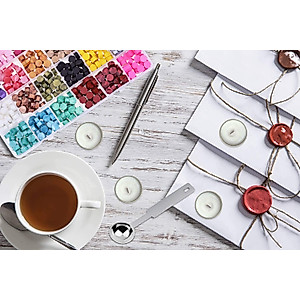 PAXCOO 624Pcs Sealing Wax Beads, Sealing Wax for Wax Seal Stamp, Hexagon Wax Seal Beads with A Wax Spoon and 4Pcs Tea Candles (24 Colors)