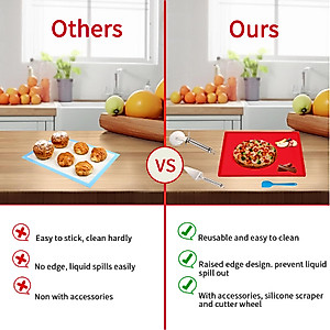 OUCBND 8 Pcs Silicone Dehydrator Trays with Edge - 12 x 10 Inch Non-stick Reusable Dehydrator Fruit Leather Mats with Silicone Scraper Cutter Wheel for Fruit Vegetables Meat Herbs and Liquid (red)