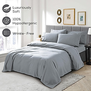 Mueller Ultratemp Bed Sheets Set, Super Soft 1800 Thread Count Egyptian 18-24 Inch Deep Pocket Sheets, Transfers Heat, Breathes Better, Hypoallergenic, Wrinkle, 6Pc, Light Gray Queen