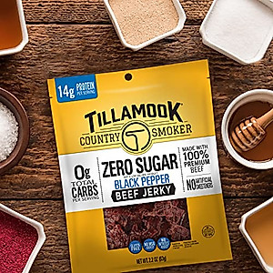 Tillamook Country Smoker Keto Friendly Zero Sugar Beef Jerky, Black Pepper, 6.5 Ounce