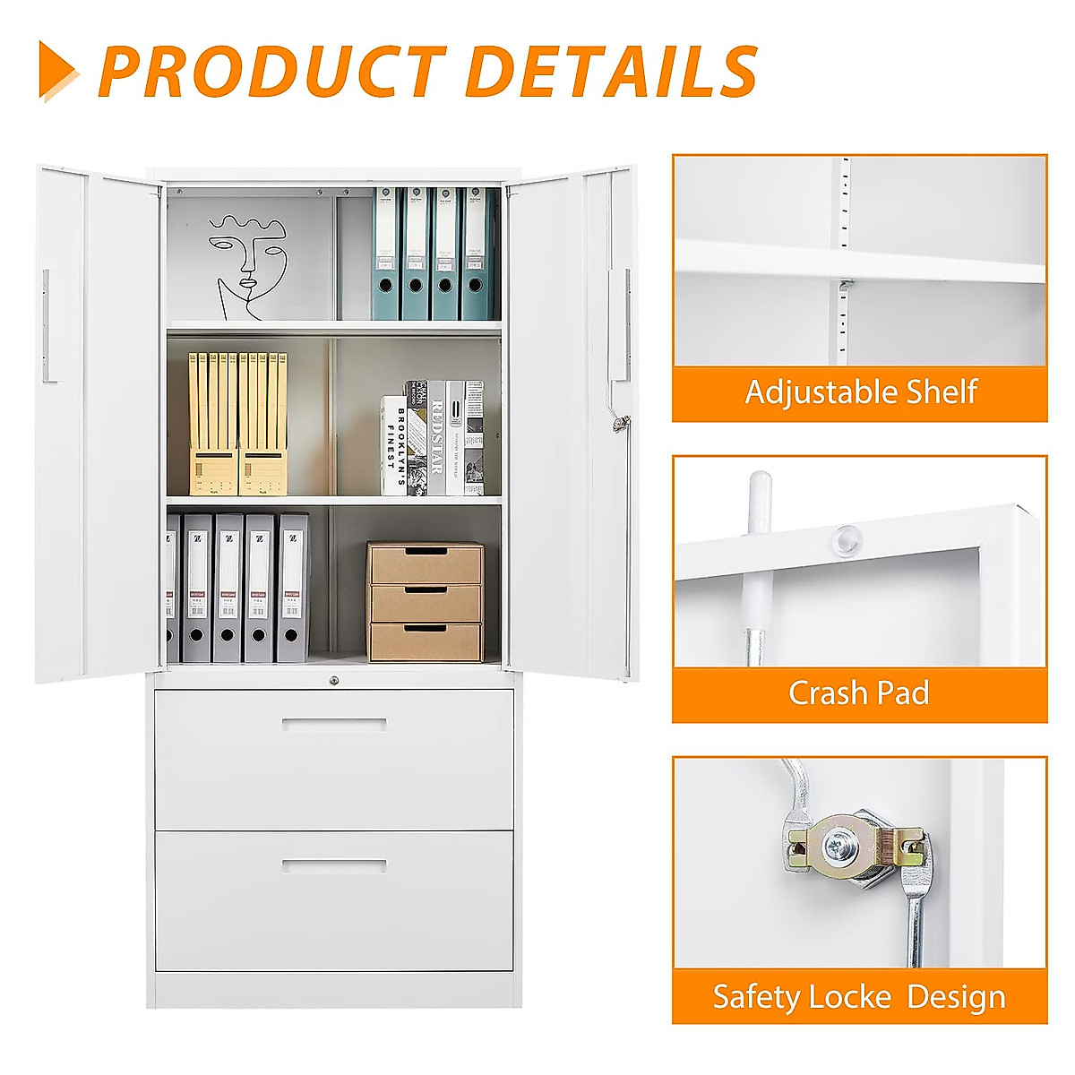Anxxsu Metal File Cabinet with 2 Drawers, Lateral File Cabinets for Home Office, Storage Cabinet with Adjustable Shelves, Locking File Cabinet for Letter/Legal/A4 Size Files (Assemble Required)