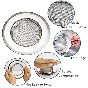 Sink Tub Strainer Screen Stainless Steel Fits 3"- 3 1/2" Drains - Kitchen Tools