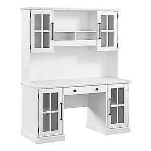Bush Furniture Westbrook 60W Computer Desk with Hutch and Storage in White Ash | Farmhouse Desk for Home Office Workspace