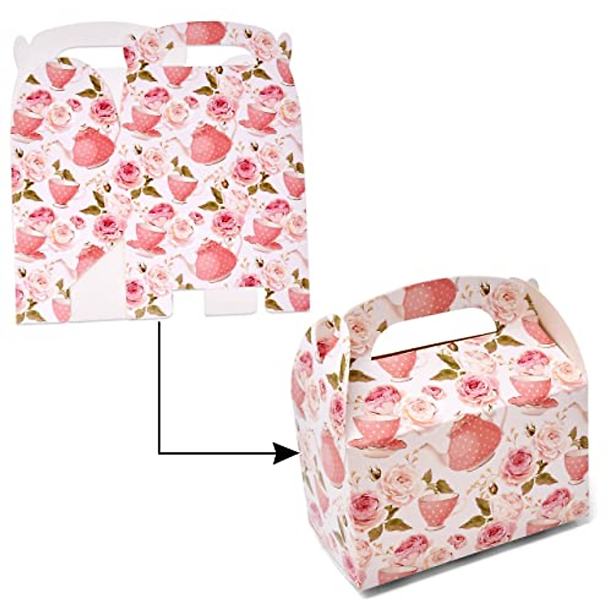 24 Pack Tea Party Favor Gift Boxes Floral Teapot Paper Treat Box Bag Wrapping for Tea Pot Theme Bridal & Baby Shower Wedding Birthday Party Supplies Decorations Fill with Candy Cupcake Goodies Prizes