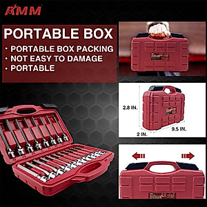 AMM 19-Piece 3/8 Inch Drive Extra Long Allen Hex Bit Socket Set, Standard SAE & Metric (1/8-Inch - 3/8-Inch, 3-12mm), S2 Alloy Steel, Durable Tool Accessories