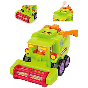 Think Gizmos Friction Toy 3 Vehicle Set for Toddlers - Push and Go Toys for Boys & Girls - Cement Mixer Truck/Street Sweeper/Harvester Truck