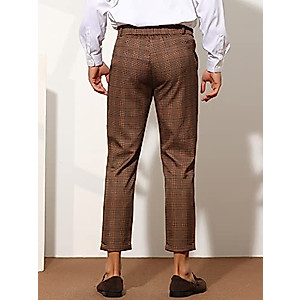 Lars Amadeus Brown Plaid Dress Pants for Men's Cropped Ankle Length Business Trousers 30