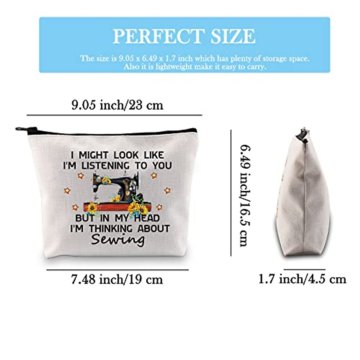 GJTIM Sewing Lover Gift Sewing Machine Gift Zipper Pouch In My Head I’m Thinking About Sewing Sewing Project Bag for Sewer Quilters (Thinking About Sewing)