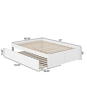 AFI Concord Queen Size Platform Bed with Footboard & Twin XL Trundle in White