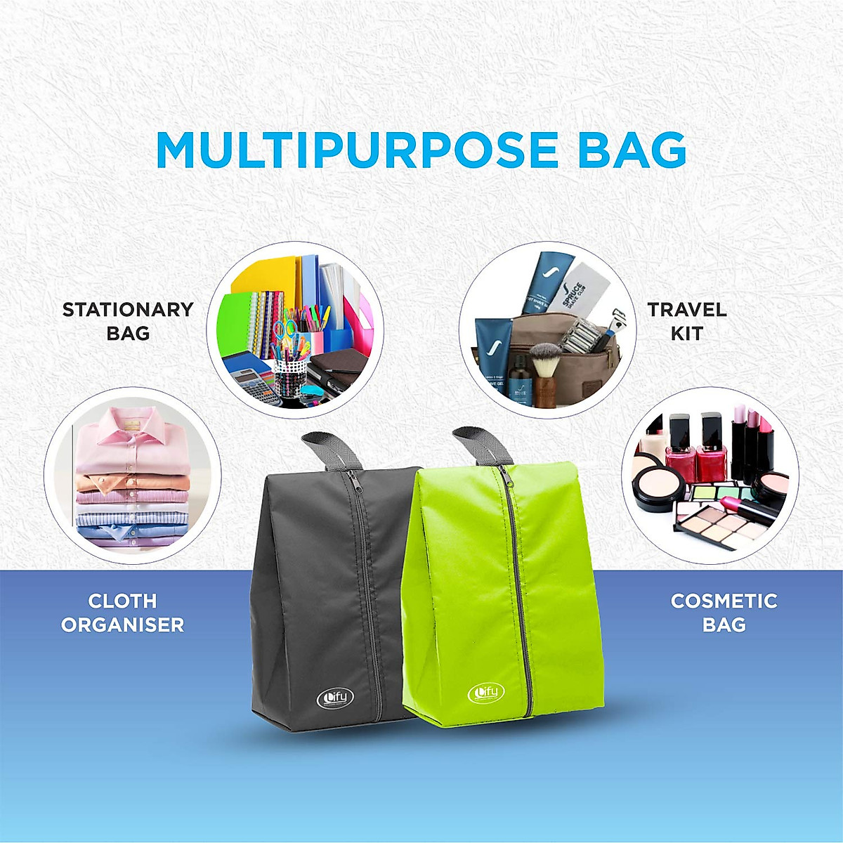 Lify Shoe Storage Organizer Bags Set, Waterproof Nylon Fabric with Sturdy Zipper for Traveling (6 Pack) (Navy Blue And Aqua Blue(Turquoise))