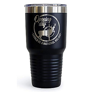 Thomas and Son Designs Deer Hunting Gift 30 oz Stainless Steel Double Wall Insulated Double Engraved Tumbler Mug Opening Day Deer Black