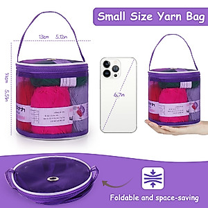 Katech Yarn Storage Case Empty Small Round Mesh Storage Bag Portable Knitting Yarn Balls Organizer Basket Crochet Thread Sewing Accessories Storage Tote Bags (Purple)