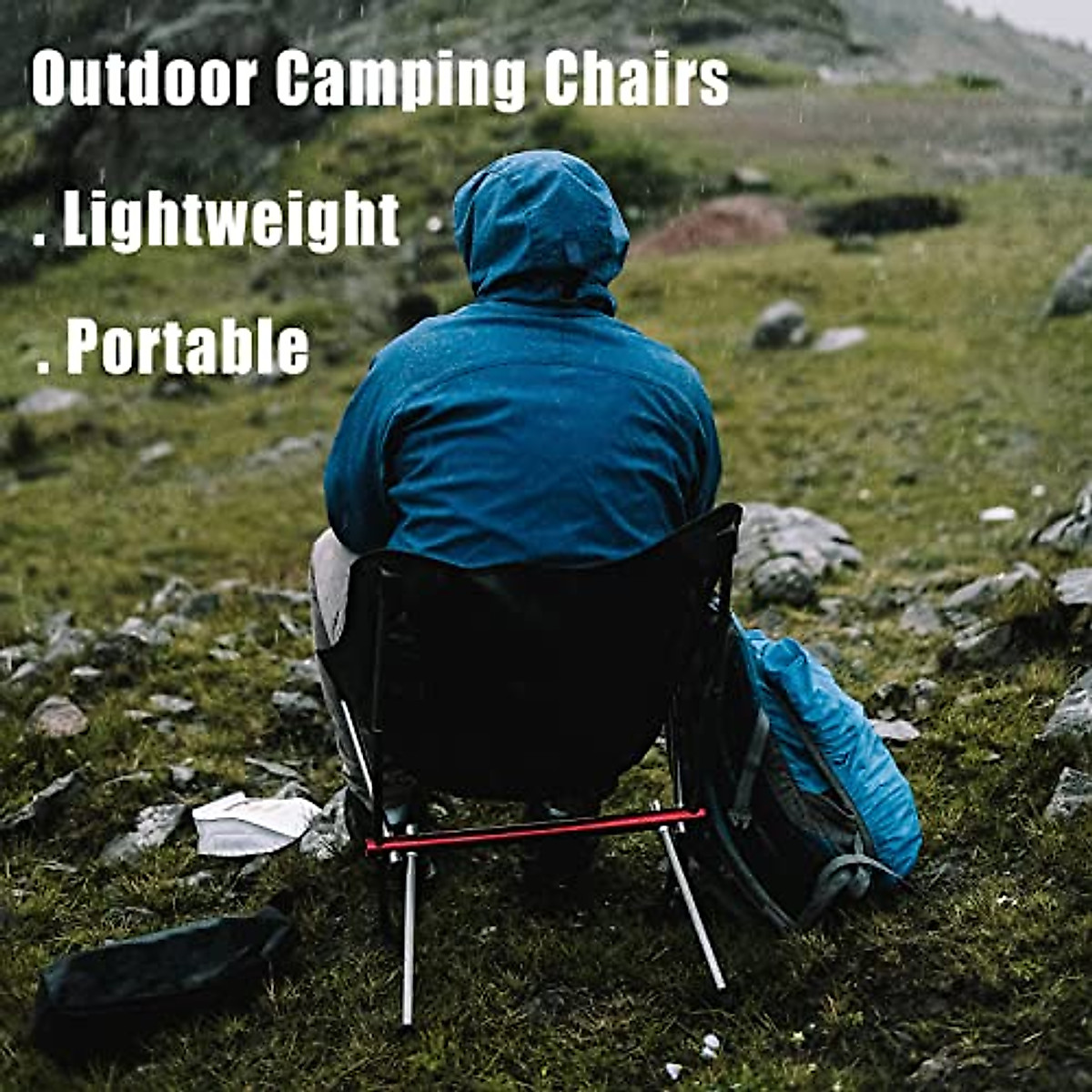 QSWRD Camping Chair for Adults Portable Camp Chairs for Beach, Hiking, Picnic, Travel, Outdoor Activities, Aircraft-Grade All Aluminum Lightweight Compact Camping Chairs Support 330LBS, Black