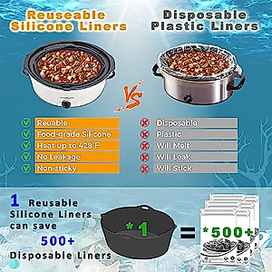 LAECHATAR Silicone Crockpot Liner Reusable Fit 7-8 Quart Oval Crock Pots/Slow Cookers- Prolong The Life of Your Slow Cooker (Grey/1pc)