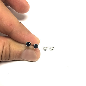 Sterling Silver Rhodium Finish 4mm Black Round Cubic Zirconia Stud Earring