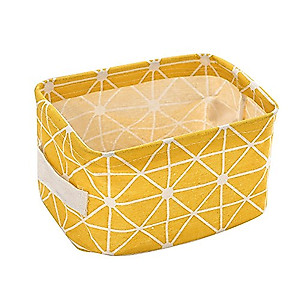 4 Pack Canvas Storage Basket Bins, Home Decor Organizers Bag for Adult Makeup, Baby Toys Liners, Books (4 Pack, Yellow Checks)