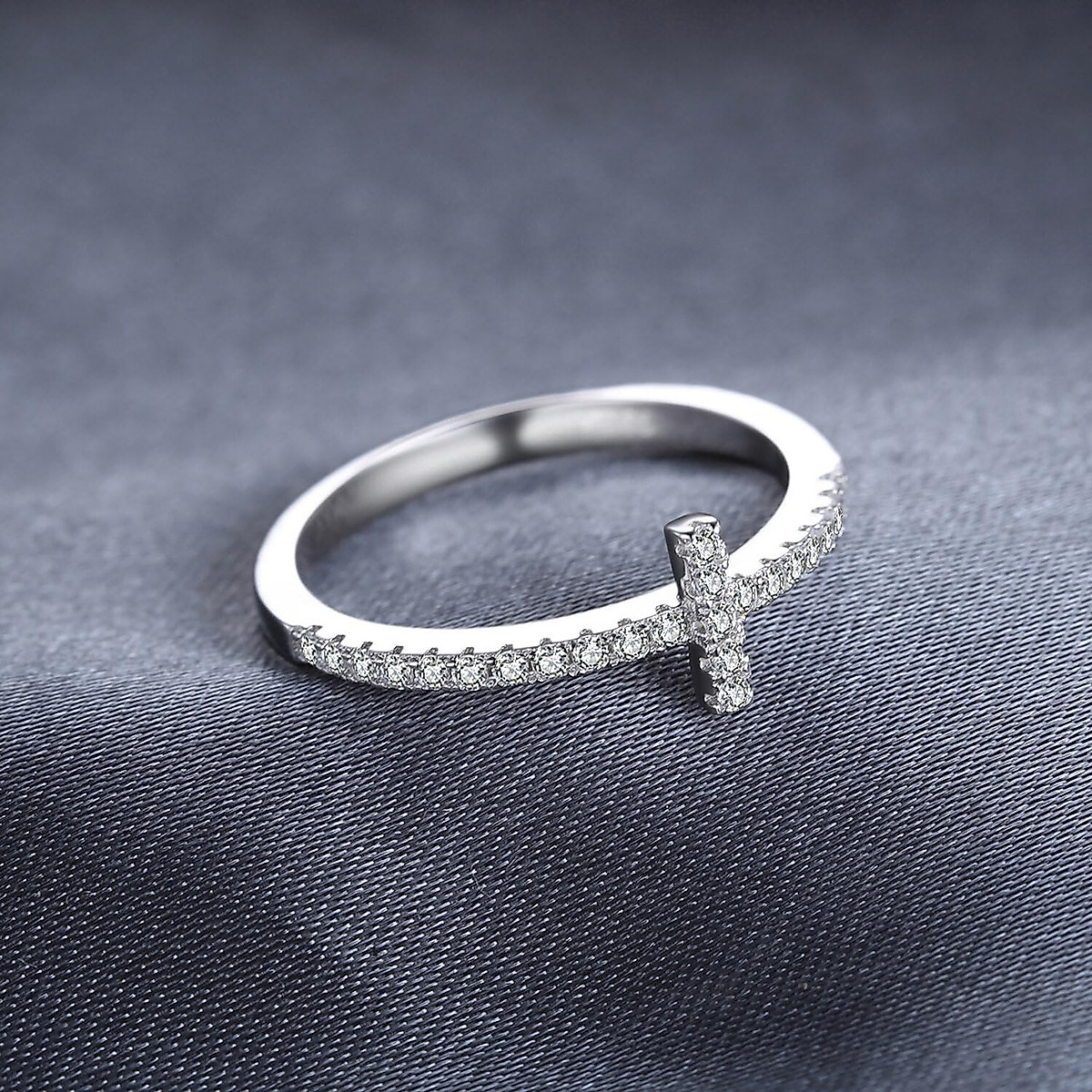 JewelryPalace 14K Gold Plated 925 Sterling Silver Rings for Women, Cubic Zirconia Promise Rings for Her, Stackable Wedding Bands Rings for Women Cross Sideways Stacking Ring Sets Size 8