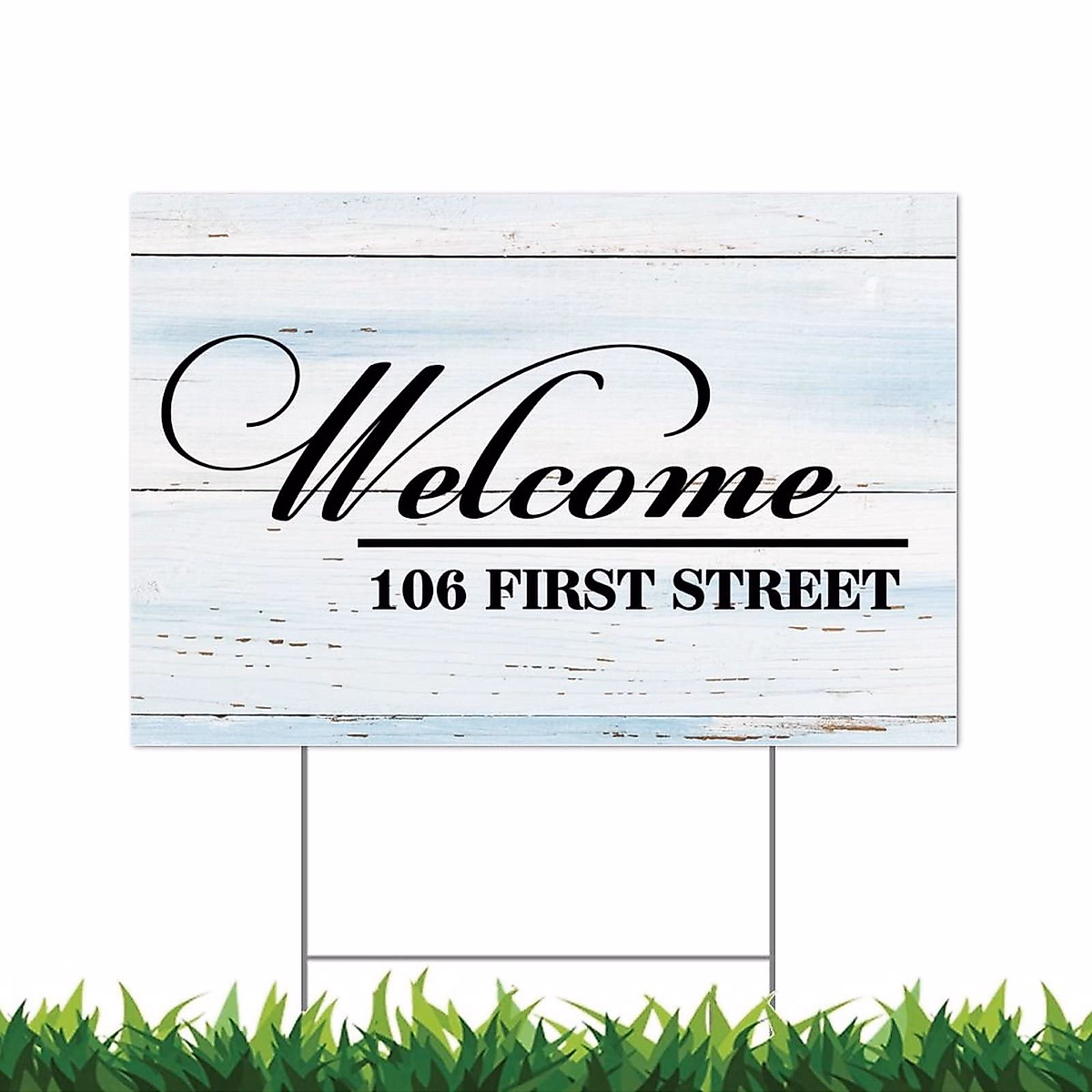 Signs Board Personalized Welcome 106 First Street Yard Signs with Stakes House Warming Gift Encouraging for Garage Sales Rent Open House Construction 12"x18"