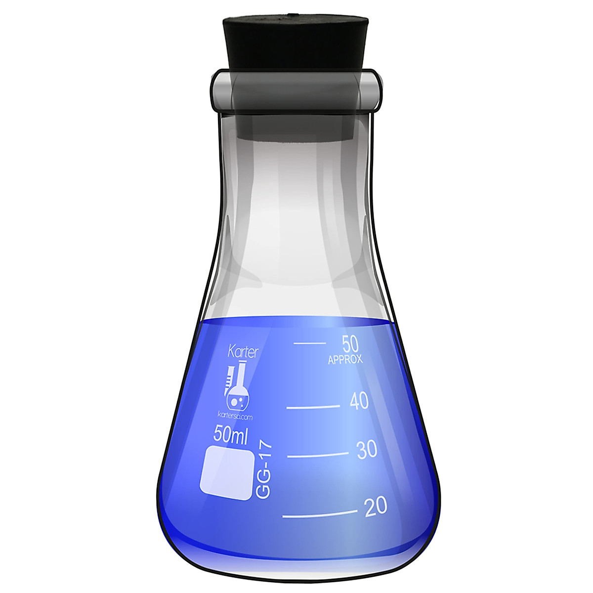 50ml Narrow Mouth Erlenmeyer Flask with Rubber Stopper (Single)