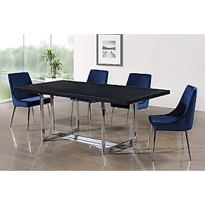 Meridian Furniture Karina Collection Modern | Contemporary Velvet Upholstered Dining Chair with Sturdy Metal Legs, Set of 2, 19.5" W x 21.5" D x 33.5" H, Navy
