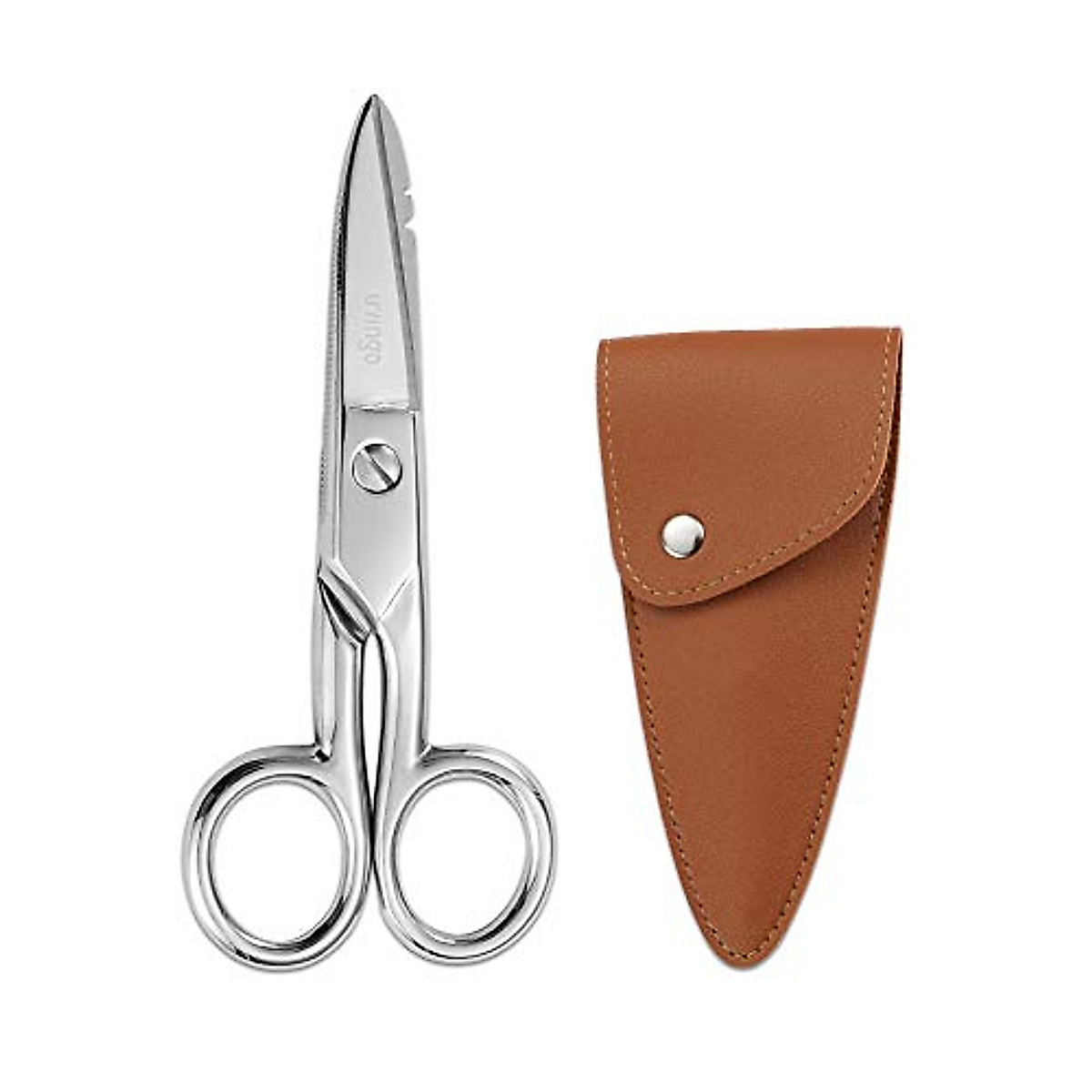 LIVINGO 5-1/5 Inch Heavy Duty Electrician Scissors, Professional Forged Stainless Steel Electrical Shears with Notches for Industrial Stripping, Cutting Telecom Cable, Wire