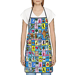 GregTins Colorful Mexican Loteria Cards Apron Bib Apron With Pocket Funny Kitchen Aprons For Women Chef Cooking Bbq Drawing