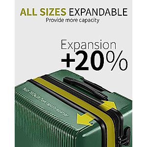 Zitahli Luggage Sets 3 Piece, All Expandable Suitcase Set, PC Hard Case Luggage with TSA Lock Spinner Wheels YKK Zippers, 20in 24in 28in (Green)
