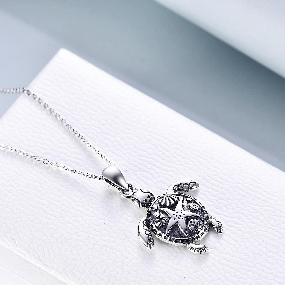HUKKUN Sea Turtle Necklace Sterling Silver Starfish Necklace Pendant Jewelry Gifts for Women