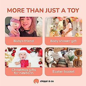 Chippi & Co Wooden Crochet Baby Rattle, Crochet Toys Stuffed Animals Easter Gifts for Kids, Newborn Toys, Unique Easter Basket Stuffers, Basket Filler, Cute Baby Shower Decor (Didi The Pink Dinosaur)