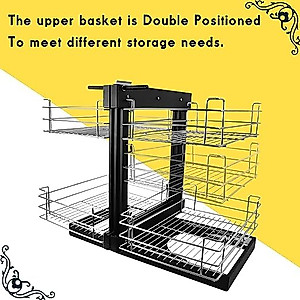 Blind Corner Cabinet Pull Out, 15in Opening Soft Close Heavy Duty Kitchen Corner Cabinet Organizer, 4 Chrome Plated Storage Baskets, for cabinets Minimum Size: 18.89" D*27.16" W*22.83" H